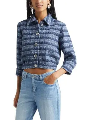 L'Agence Jia Crop Tweed Jacket - Blue Multi Stripe Tweed