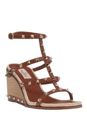 Valentino Garavani Rockstud Espadrille Sandal - Saddle