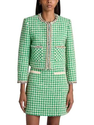 Valentino Garavani Beaded Houndstooth Cotton Blend Tweed Jacket - Green