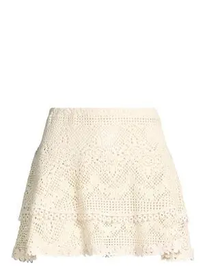 SOALLURE Mini Crochet-knit Circle Skirt - Beige