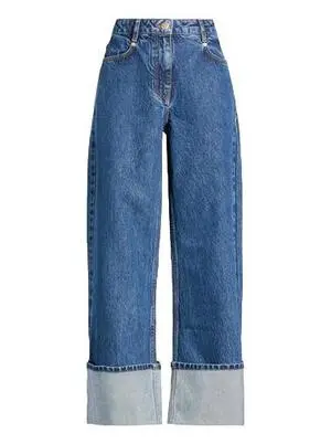 Farm Rio Denim Wide Pants With Tricot Details - Blue