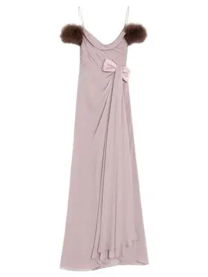 Valentino Garavani Georgette Long Dress With Feathers - Lilac
