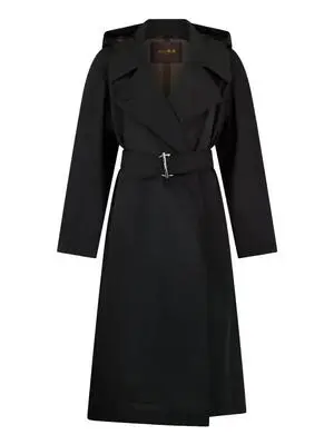 MOORER Belted Hooded Coat - Black