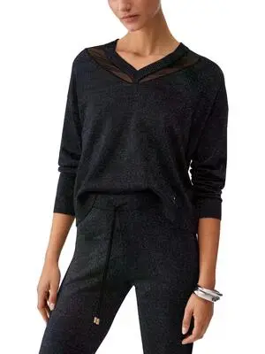 Liu Jo V-neck Mesh Sweater - Black