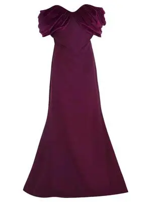 RHEA COSTA Ivonna Velvet-detail Maxi Dress - Purple