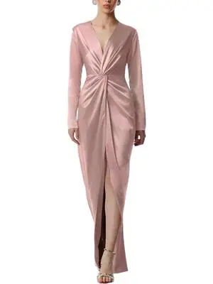 FRAMBOISE Twisted V-neck Gown - Pink