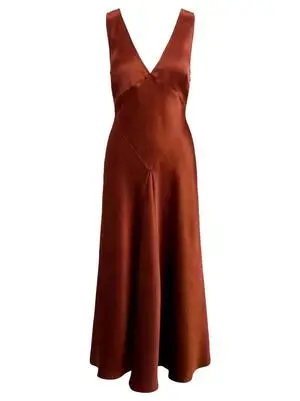 Polo Ralph Lauren V-neck Sleeveless Midi Dress - Brown