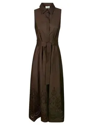 P.a.r.o.s.h Collared Broderie Maxi Dress - Brown