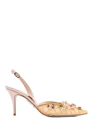 Rene Caovilla Floral-embellished Slingback Pumps - Neutrals