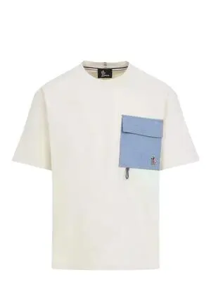 Moncler Blend T-shirt With Denim Pocket - Neutrals
