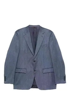 Canali Patterned Notched Lapel Jacket - Blue