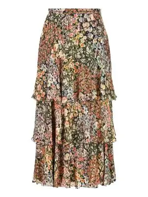 Valentino Garavani Floral-print Ruffled Skirt - Black