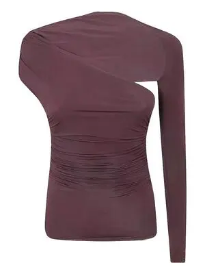 Elisabetta Franchi Draped Asymmetric-sleeve Top - Brown