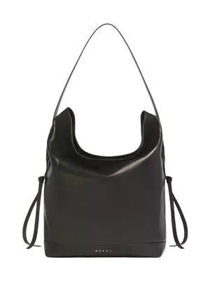 Marni Leather Shoulder Bag With Split Handle - Black