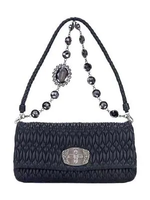 Miu Miu Iconic Crystal Cloqué Matelassé Shoulder Bag - Black