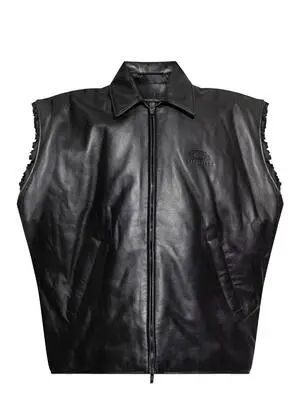 Balenciaga Frayed-edge Leather Vest - Black