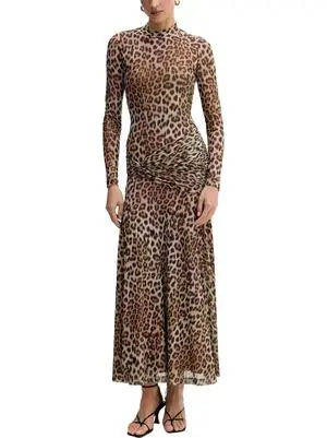 Bardot Leopard-print Ruched Midi Dress - Brown