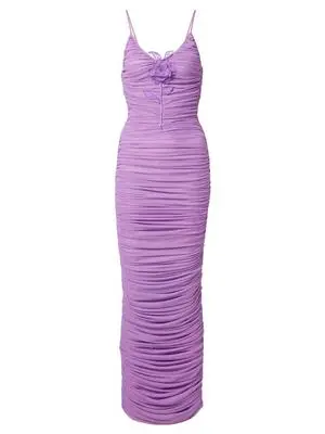 David Koma Floral-appliqué Ruched Cocktail Dress - Purple