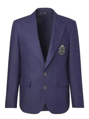 Dolce & Gabbana Logo Single-breasted Linen Blazer - Blue