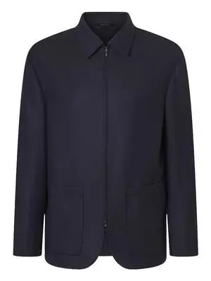 Giorgio Armani Chevron Wool And Cashmere-blend Jacket - Blue