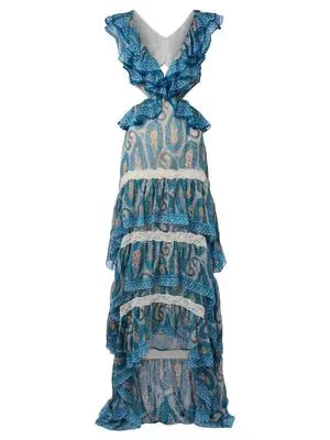Etro Paisley Lace-trimmed Silk Maxi Dress - Blue