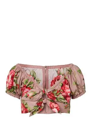 Dolce & Gabbana Floral Bow-detail Cotton Crop Top - Pink