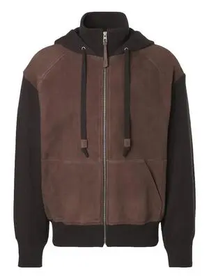 Loewe Paneled Suede Zip-up Hoodie - Brown