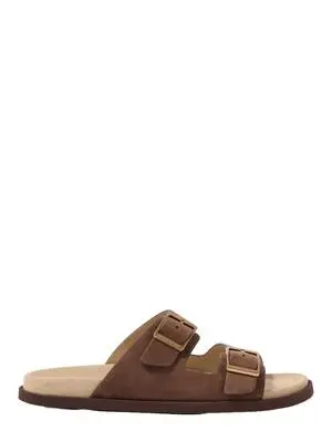 Brunello Cucinelli Brunello Cucinelli Suede Sandals With Antique Gold Buckles Brown