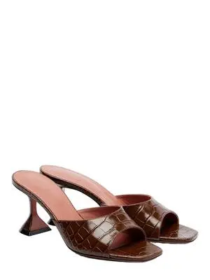 Amina Muaddi Lupita Croc-effect Leather Mules - Brown