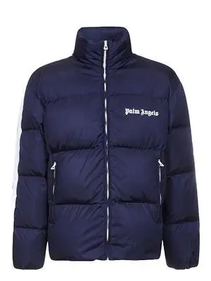 Palm Angels Logo Trim Short Down Jacket - Navy Blue/white