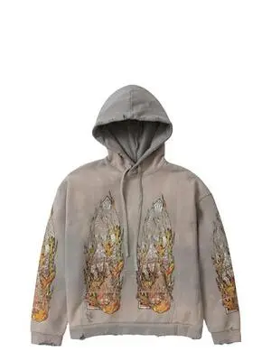 WHO DECIDES WAR BY EV BRAVADO Faded Flame Glass Hooded Pullover - Grey