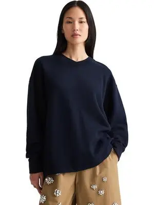 TWP Relaxed V-neck Lightweight Sweatshirt - Midnight
