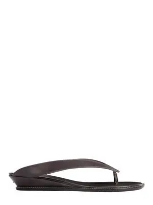 GIUSEPPE ZANOTTI Leather Thong Wedge Sandals - Brown