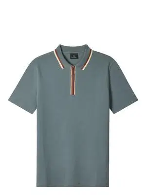 Paul Smith Contrast Tipping Zip Polo Shirt - Grey