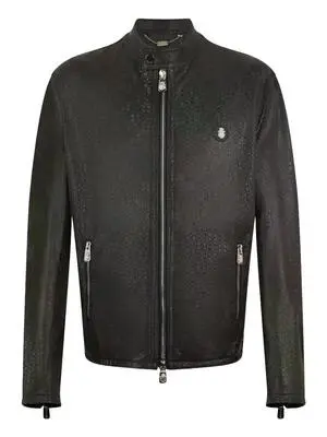 BILLIONAIRE Biker Leather Jacket - Black