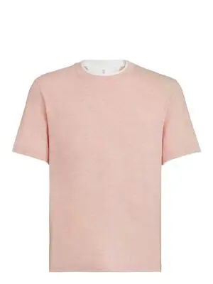 Brunello Cucinelli Linen And Cotton Jersey Crew-neck T-shirt With Faux-layering - Pink