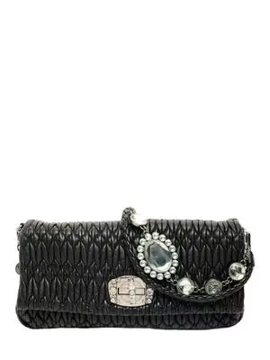 Miu Miu 2010s Matelasse Crystal Shoulder Bag - Black