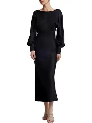 FRAMBOISE Bishop Sleeve Midi Dress - Black