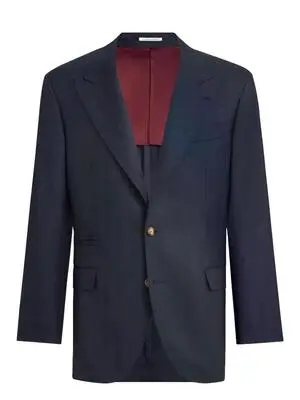 Brunello Cucinelli Virgin-wool Chevron Tailor Blazer With Peak Lapels - Blue