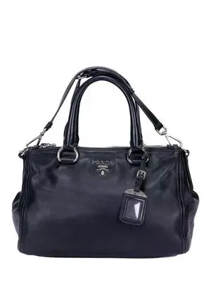 Prada Double Zip Leather Tote Bag - Black