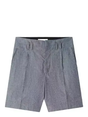 LANVIN Pleated Cotton Shorts Blue