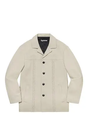 Supreme Braided Leather Overcoat - White