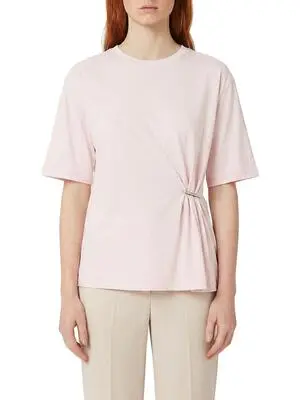 TWINSET Draped Cotton T-shirt With Metal Plaque Detail - Pink