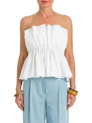 TWINSET Ruched Cotton Top - White
