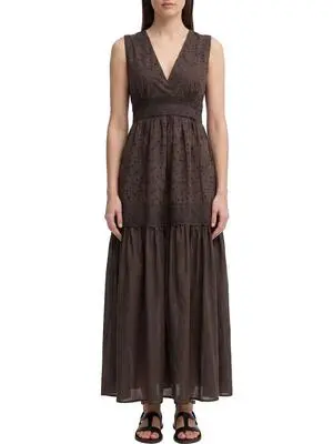 TWINSET Sleeveless V-neck Maxi Dress - Brown