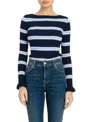 TWINSET Striped Knit Top - Blue