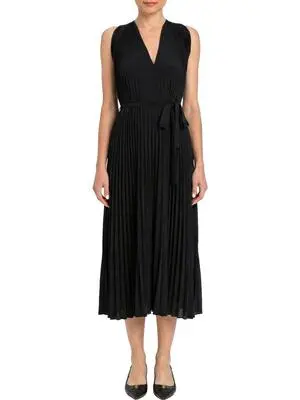 TWINSET Pleated V-neck Midi Dress - Black