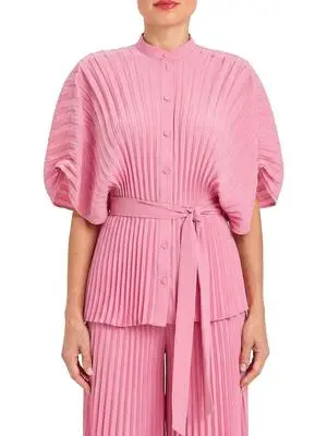 TWINSET Pleated Crêpe Shirt With Mandarin Collar - Pink