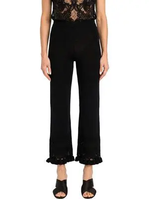 TWINSET Cropped Flare Trousers With Ruffled Hem - Black
