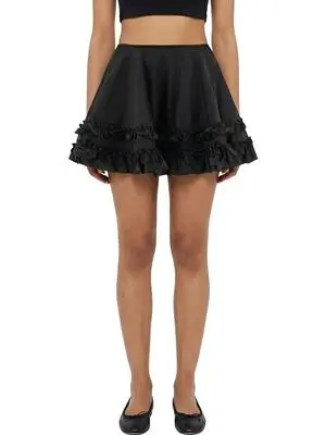 GANNI Ganni Crêpe Mini Skirt With Ruffles Black